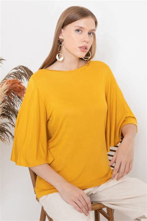AQE FASHION Kadın Hardal Kolu Volanlı Kayık Yaka Bluz Fiyatı Yorumları Trendyol