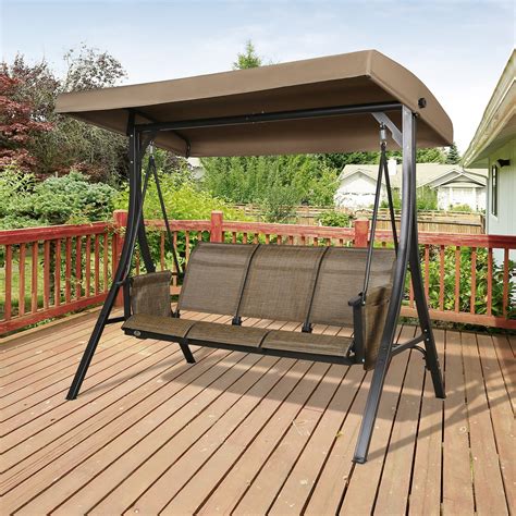 Ulax Furniture Canopy Fabric Porch Swing Brown And Black Walmart