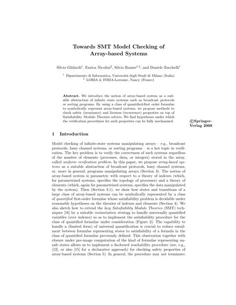 Pdf Towards Smt Model Checking Of Array Based Systems