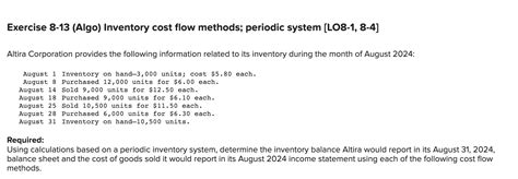 Solved Exercise Algo Inventory Cost Flow Methods Chegg