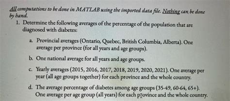 All Computations To Be Done In Matlab Using The