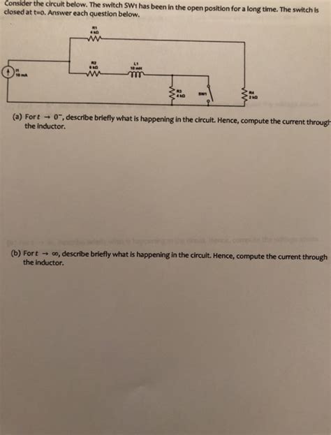 Solved Consider The Circuit Below The Switch Sw1 Has Been