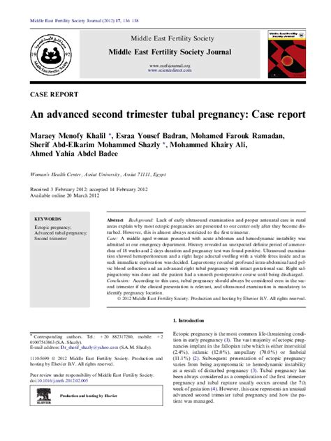 Pdf An Advanced Second Trimester Tubal Pregnancy Case Report
