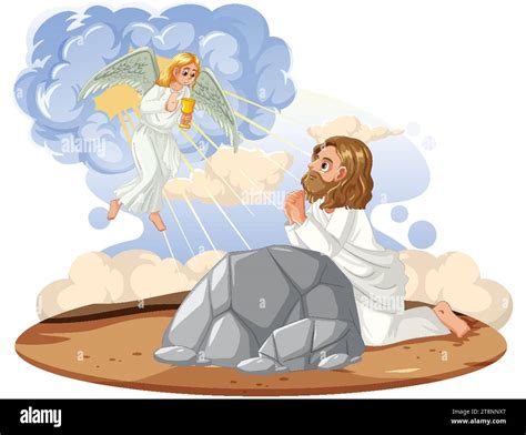Vibrant Vector Illustration Depicting Jesus Praying In The Garden Of Gethsemane Stock Vector