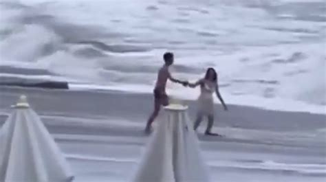 Russia The Moment 20 Year Old Woman Was Swept Away By Waves On A Beach