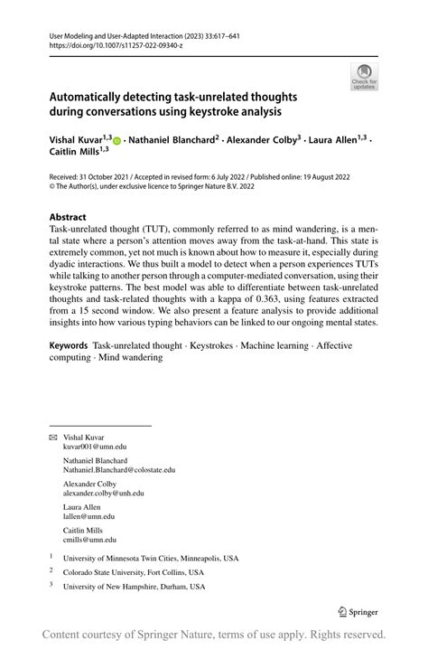 Automatically Detecting Task Unrelated Thoughts During Conversations