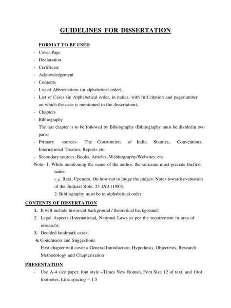 Guidelines Dissertation Ba Llb Bba Llb And Llm Pdf United