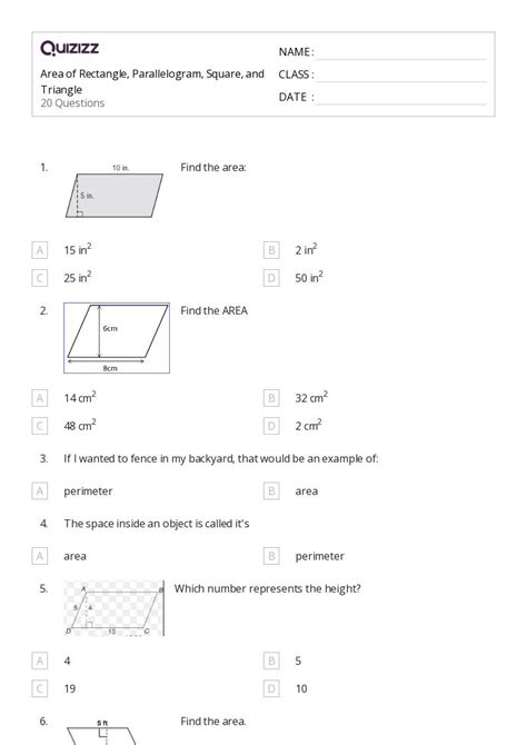50 Area Of Rectangles And Parallelograms Worksheets For 10th Class On Quizizz Free And Printable