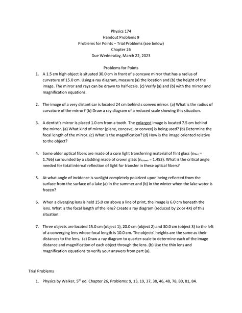 Phy 174 Assignment 9 Points Trial Problems 2023 Physics 174 Handout