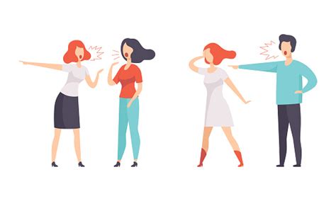 남자와 여자 다툼과 서로 말다툼 과다 질 그리고 소리 치는 벡터 일러스트 레이션 세트 개체 그룹에 대한 스톡 벡터 아트 및 기타 이미지 개체 그룹 남자 독일 Istock