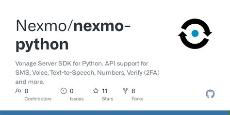 Github Nexmonexmo Python Vonage Server Sdk For Python Api Support For Sms Voice Text To
