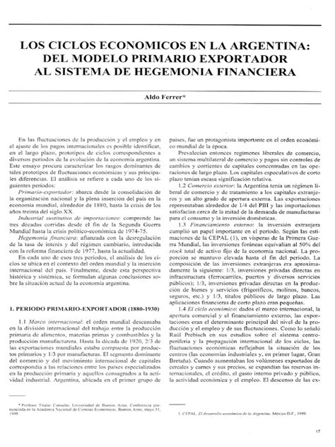 Los Ciclos De La Economía Argentina Del Modelo Primario Exportador Al