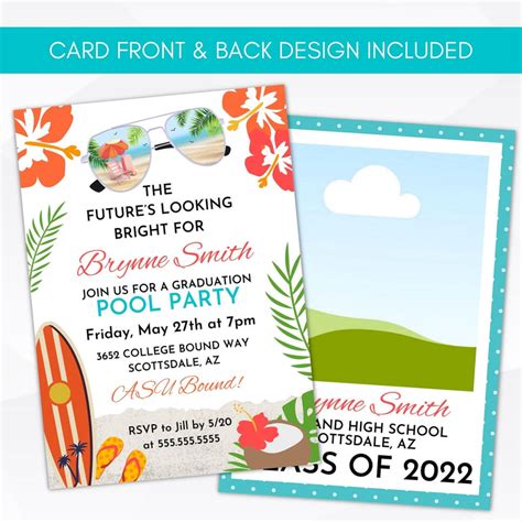 Beach Pool Party Grad Announcement Invite Simple Desert Designs