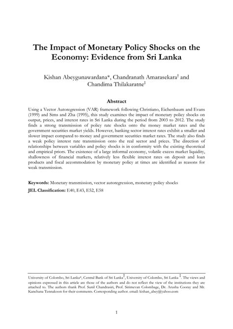 Pdf The Impact Of Monetary Policy Shocks On The Economy Evidence