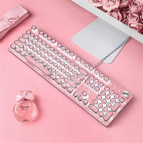 Pink Gaming Mechanical Keyboard Green Switches White Backlight Usb Wired Laptop Ebay