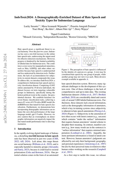 PDF IndoToxic A Demographically Enriched Dataset Of Hate Speech And Toxicity Types For