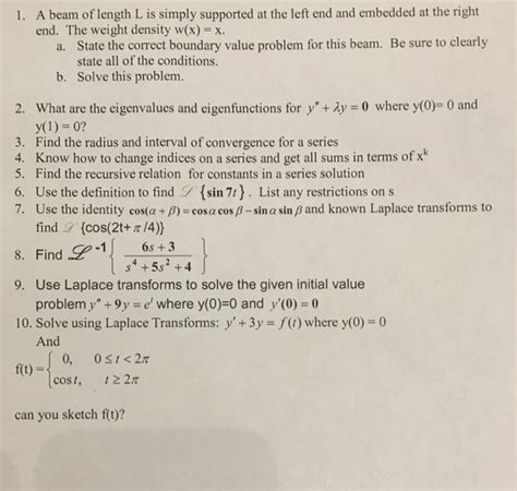 Solved A Beam Of Length L Is Simply Supported At The Left