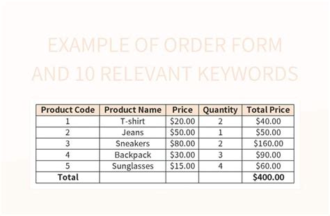 Free Order Form Template Templates For Google Sheets And Microsoft