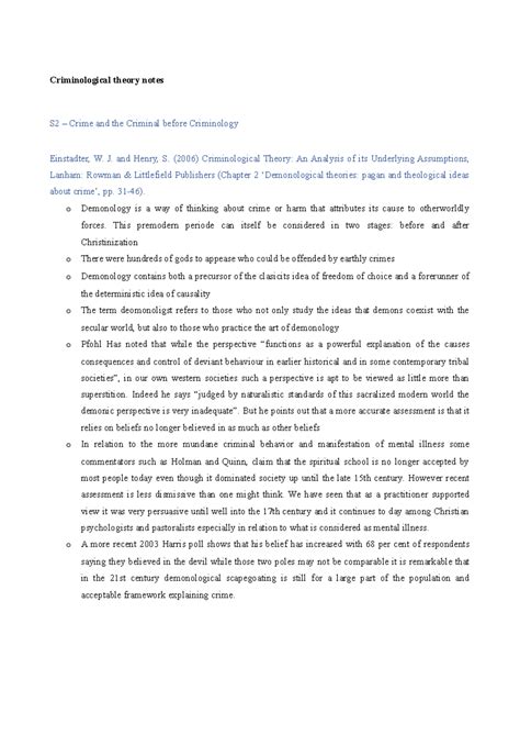 Criminological Theory Notes J And Henry S 2006 Criminological