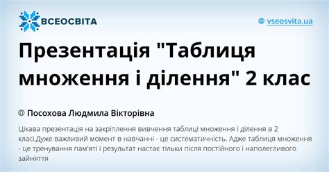 Презентація Таблиця множення і ділення 2 клас Презентація НУШ