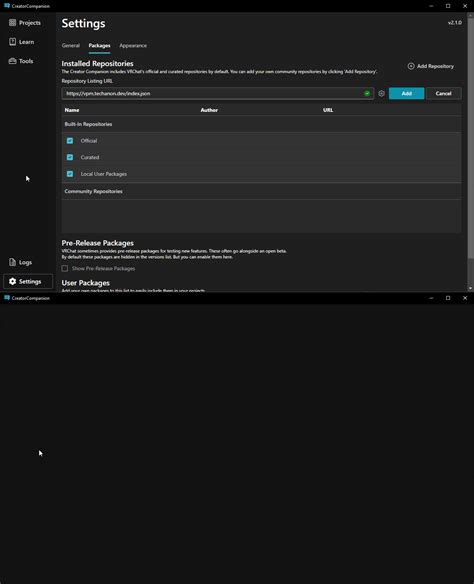 Bug 210 Vcc Ui Becomes Unavailable When Trying To Add A Community Repo Listing Which