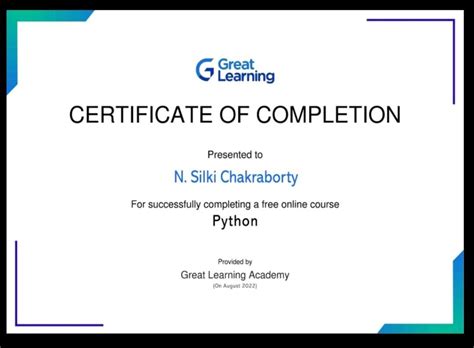Silki Chakraborty On Linkedin I Have Won A Certificate For Completing A Course In Python By Great