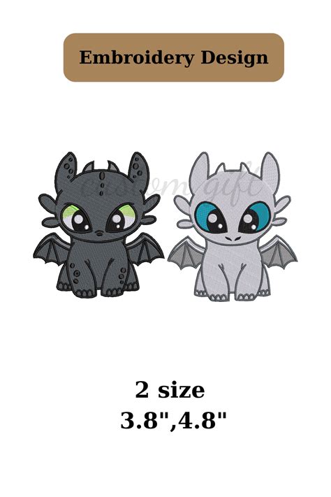 Toothless Dragon Couple Embroidery Designembroidery Etsy Embroidery