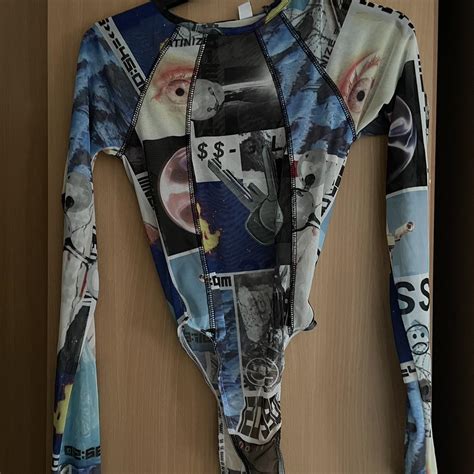 Collision Printed Mesh Rave Body Suit Depop