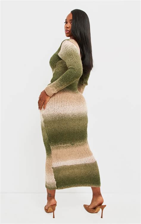 Shape Khaki Ombre Ring Long Sleeve Midaxi Dress Shape Prettylittlething
