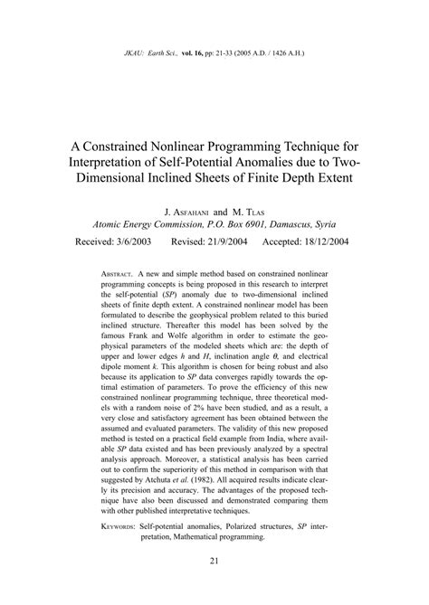 Pdf A Constrained Nonlinear Programming Technique For Interpretation Of Self Potential