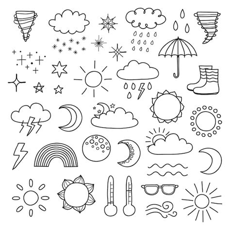 Premium Vector Collection Of Doodle Outline Weather Icons Including