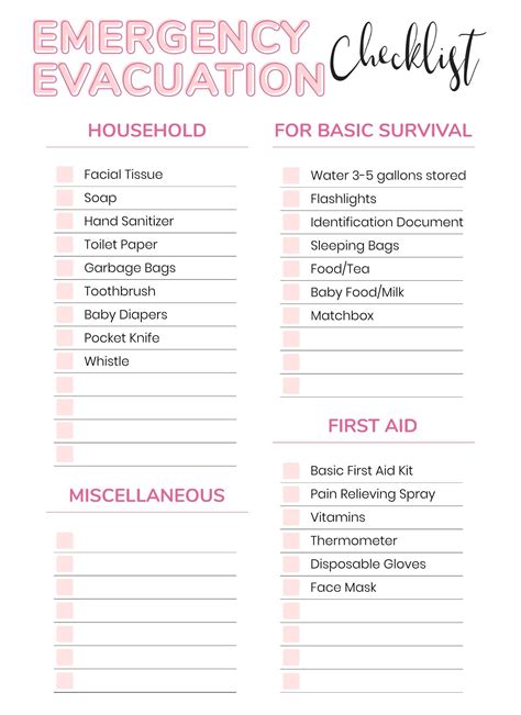 Emergency Checklist Emergency Printable Download Be Ready Pink