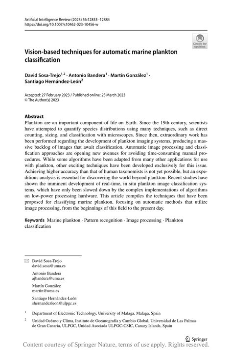 Pdf Vision Based Techniques For Automatic Marine Plankton Classification