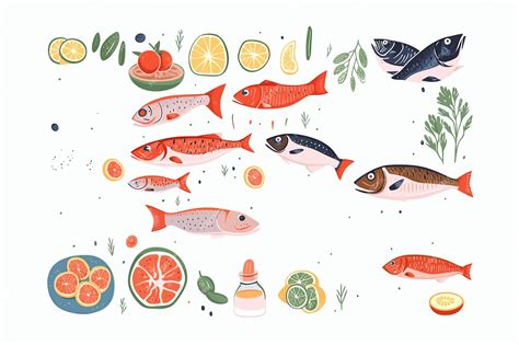 Premium Vector Healthy Food Set With Seafood Fish Meat Eggs Isolated