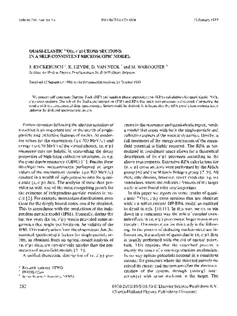 Pdf Quasi Elastic 16oe E′ P Cross Sections In A Self Consistent
