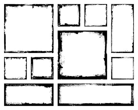 Collection Of Rectangular Ink Grunge Frames Borders Set Squared Hand Drawn Box For Text With