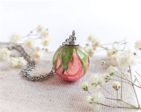 Pink Flower Necklace Real Rose Necklace Birthday Ts For Girlfriend