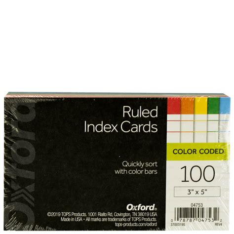 Color Coded Ruled Index Cards 3 X 5 100 Count