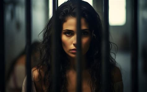 Premium Ai Image Criminal Woman Behind Prison Bars Looking At Camera