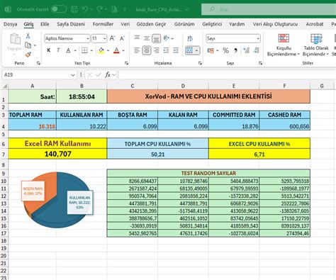 Excel ile ANLIK olarak RAM ve CPU kullanımını izlemek Eklenti XorVod