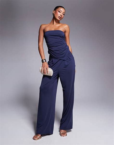 Asos Design Co Ord Premium Modal Bandeau Top And Wide Leg Trouser In