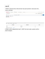 Lab8 Docx Lab 8 1 Which Customers Live In New Jersey List Each