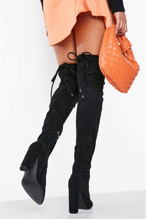 Pointed Toe Tie Detail Thigh High Boot Boohoo