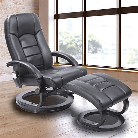 Deluxe Pu Leather Full Body Massage Chair Recliner Ottoman With Remote