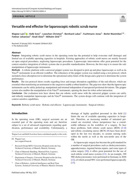 Pdf Versatile End Effector For Laparoscopic Robotic Scrub Nurse