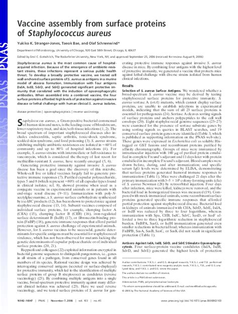 Pdf Vaccine Assembly From Surface Proteins Of Staphylococcus Aureus