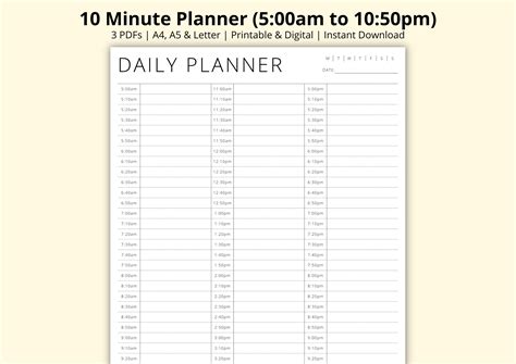 10 Minute Planner Printable Simple Daily Planner Time Blocking Day