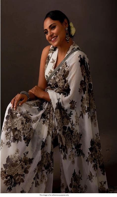 Buy Bollywood Model Georgette Brown And Black Floral Print Saree In