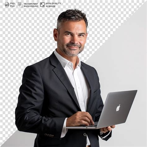 Premium PSD Handsome Businessman With Laptop Isolated On White Background