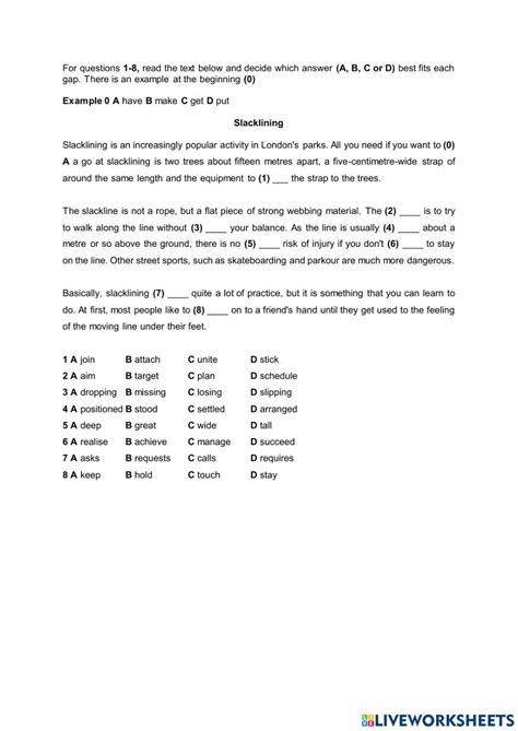 Multiple Choice Cloze 3 Worksheet Live Worksheets